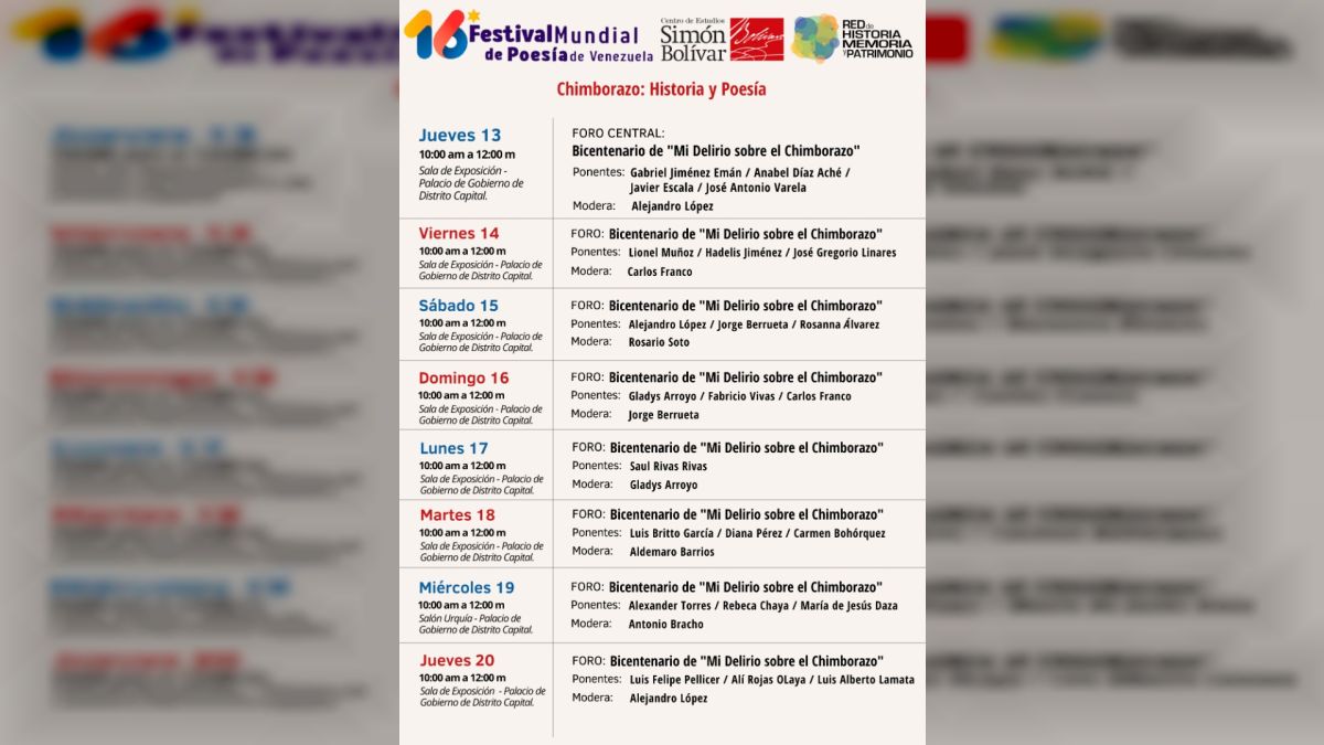 "Mi delirio sobre el Chimborazo" llegó al 16° Festival Mundial de la Poesía