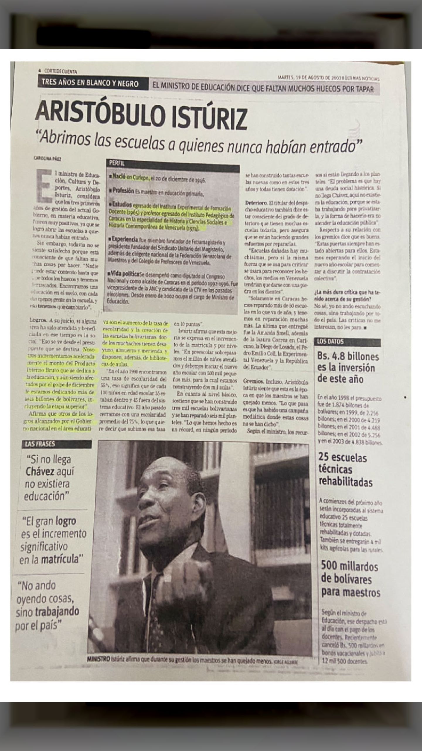 ARISTÓBULO ISTÚRIZ UN LUCHADOR SOCIAL